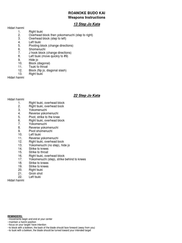 13 Step Jo Kata: Roanoke Budo Kai Weapons Instructions | PDF | Japanese ...