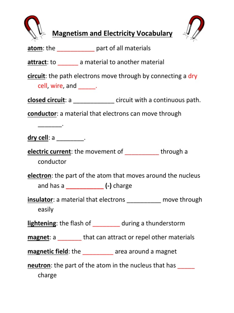Magnetism and Electricity Vocabulary: Part of All Materials A Material ...