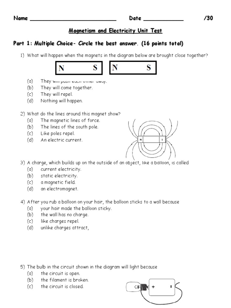 Magnetism and Electricity Test | PDF | Series And Parallel Circuits ...