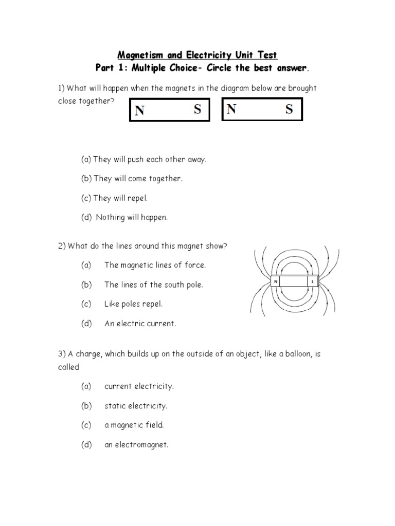 Modified Test For Magnetism and Electricity | PDF | Magnetic Field ...