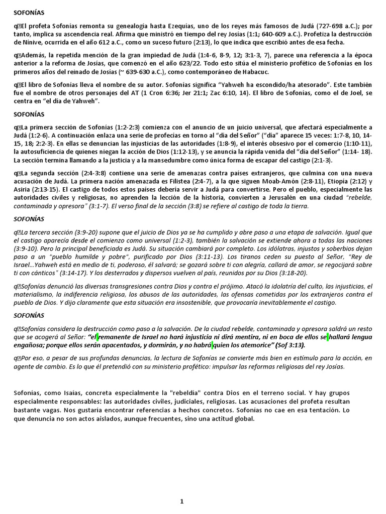 SOFONÍAS | PDF | Pecado | Israel