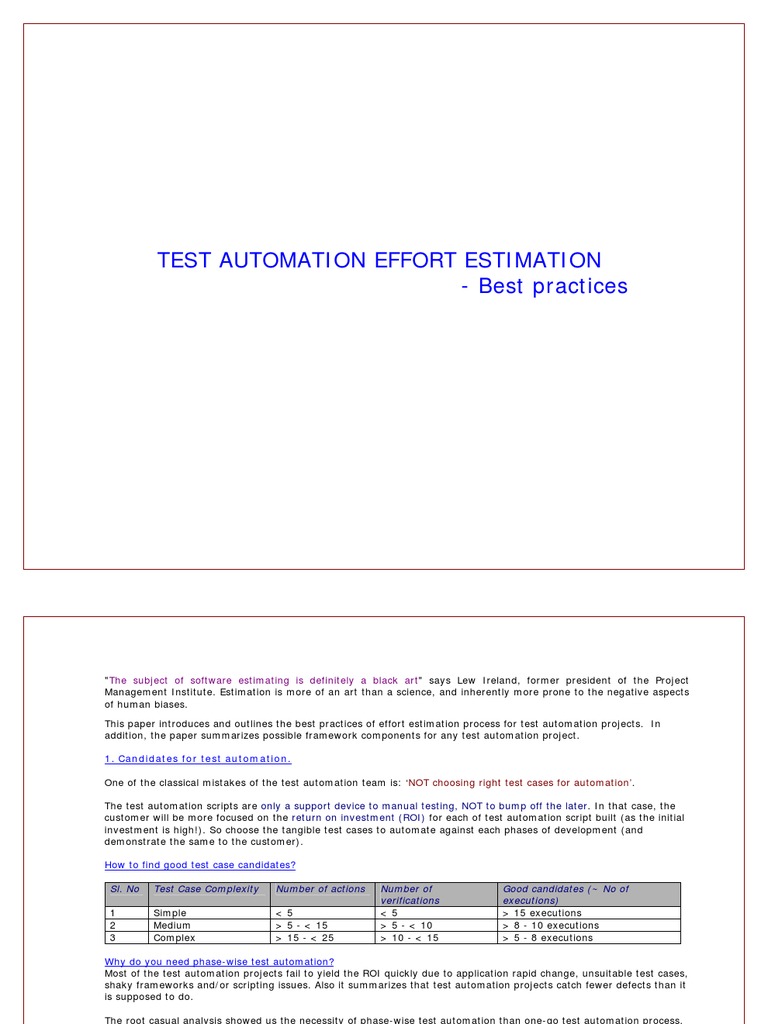 Test Automation Effort Estimation | PDF | Software Framework | Automation