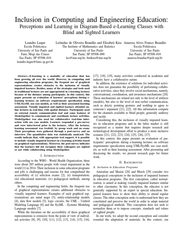Inclusion in Computing and Engineering Education | PDF | Visual Impairment | Use Case