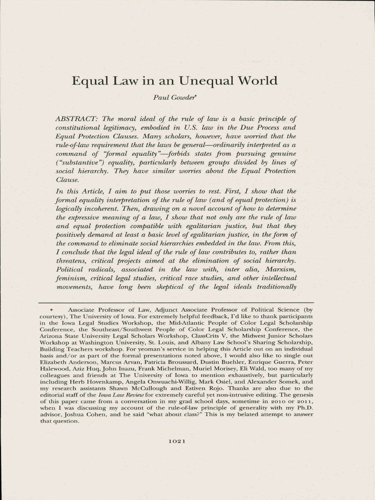 Equal Law in An Unequal World | PDF | Rule Of Law | Justice