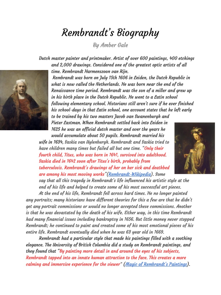 Gamber Rembrandt Biography | PDF | Rembrandt | Plastic Arts