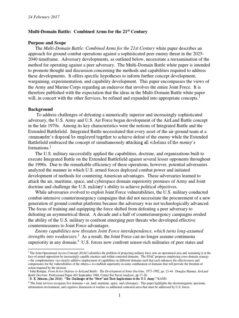 (White Paper) Multi-Domain Battle: Combined Arms For 21st Century | PDF ...
