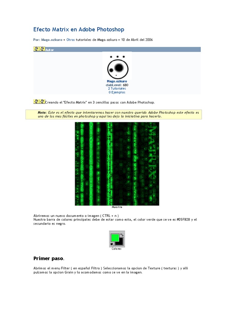 Efecto Matrix en Adobe Photoshop | PDF
