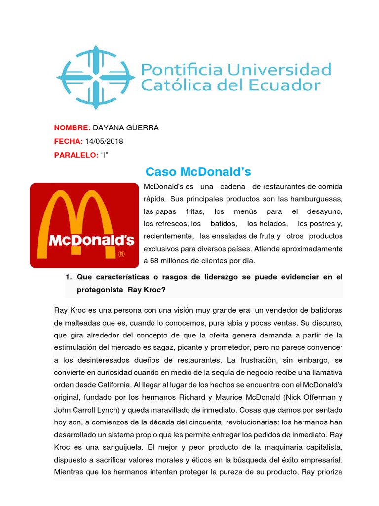 Caso Mcdonald's | PDF | Mc Donald's | Eating Behaviors Of Humans