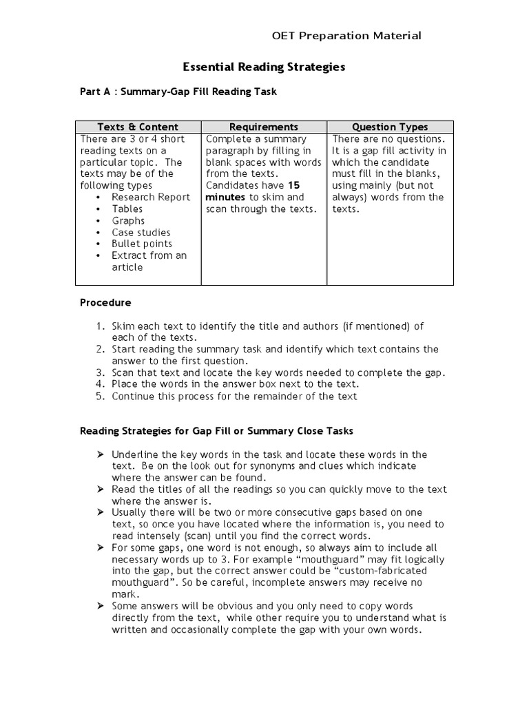 Essential Reading Strategies Part A (OET) | PDF | Grammatical Number ...