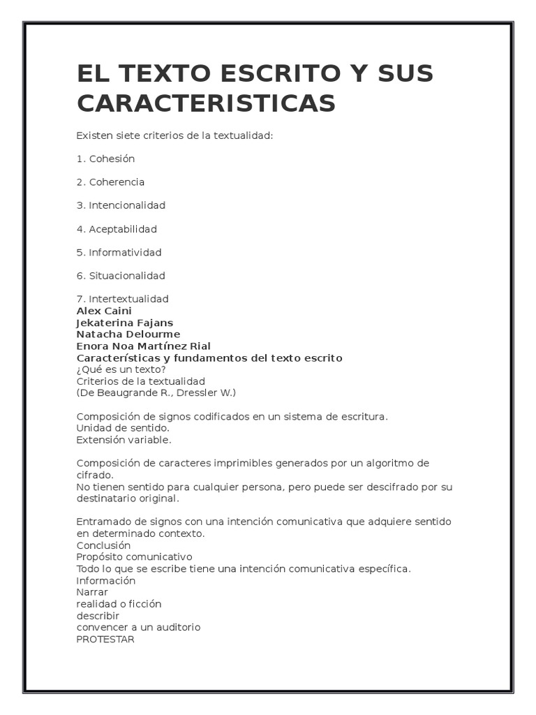 Criterios de Textualidad Escrita | PDF | Narrativa | Oración (Lingüística)