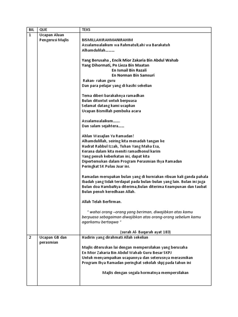 Teks MC Program Pelancaran Ihya Ramdan | PDF