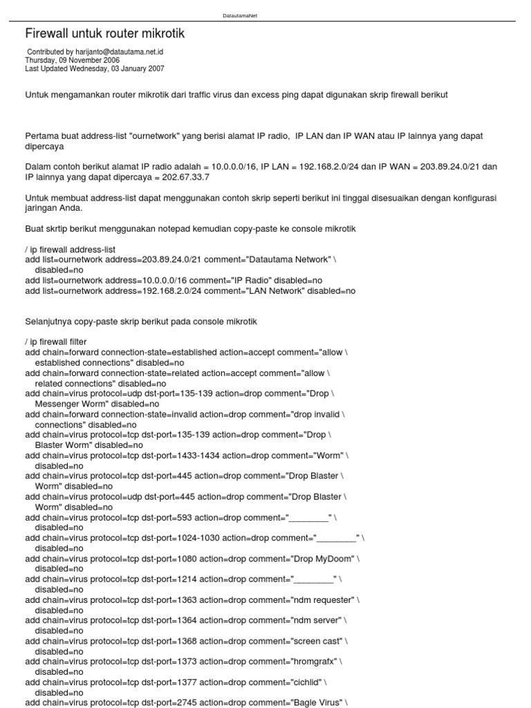 Firewall Untuk Mikrotik | PDF | Firewall (Computing) | File Transfer Protocol