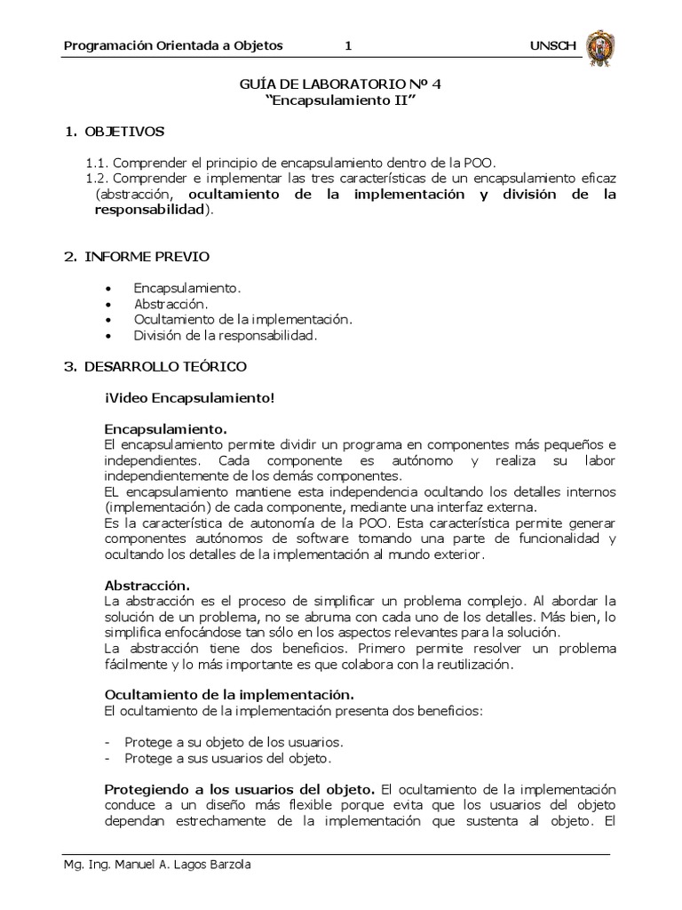 Encapsulamiento en POO: Guía Práctica | PDF | Abstracción (informática ...