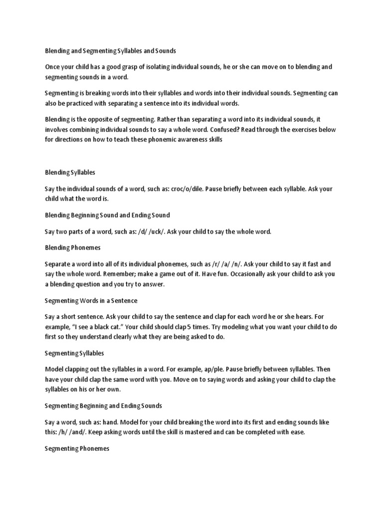 Blending and Segmenting Syllables and Sounds | PDF | Syllable | Phoneme