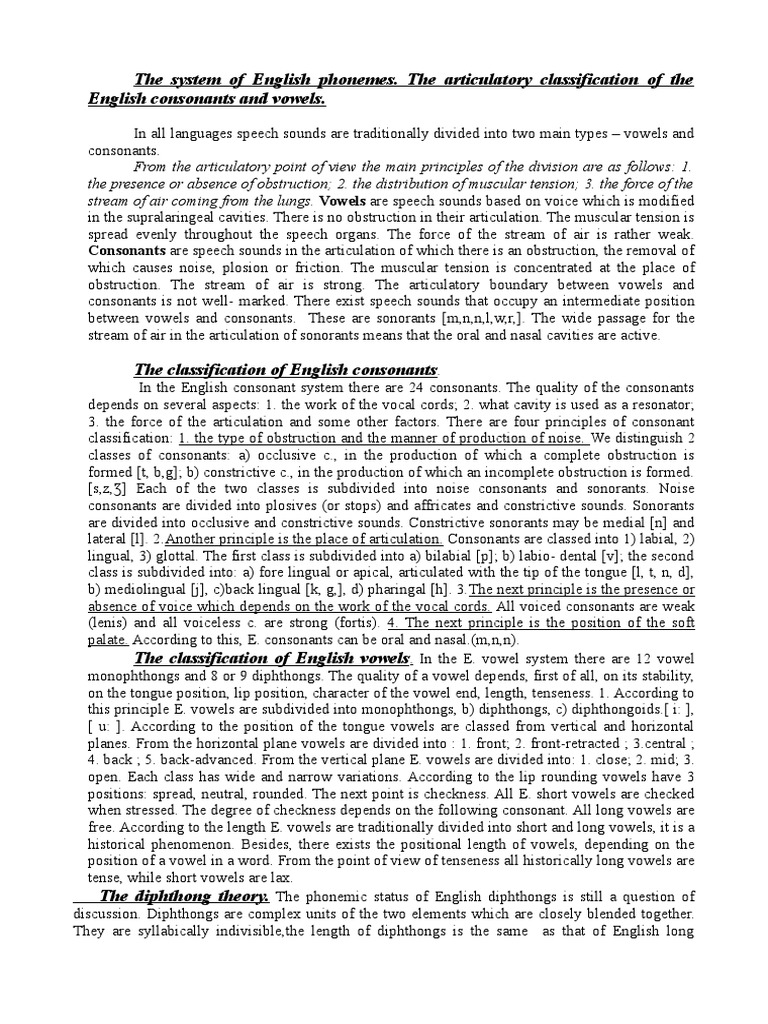The Classification of Sounds | PDF | Vowel | Consonant