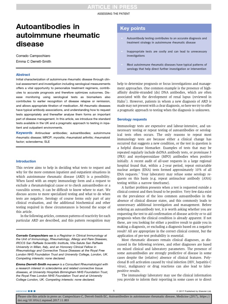 Autoantibodies in Autoimmune Rheumatic Disease | PDF | Systemic Lupus Erythematosus | Arthritis