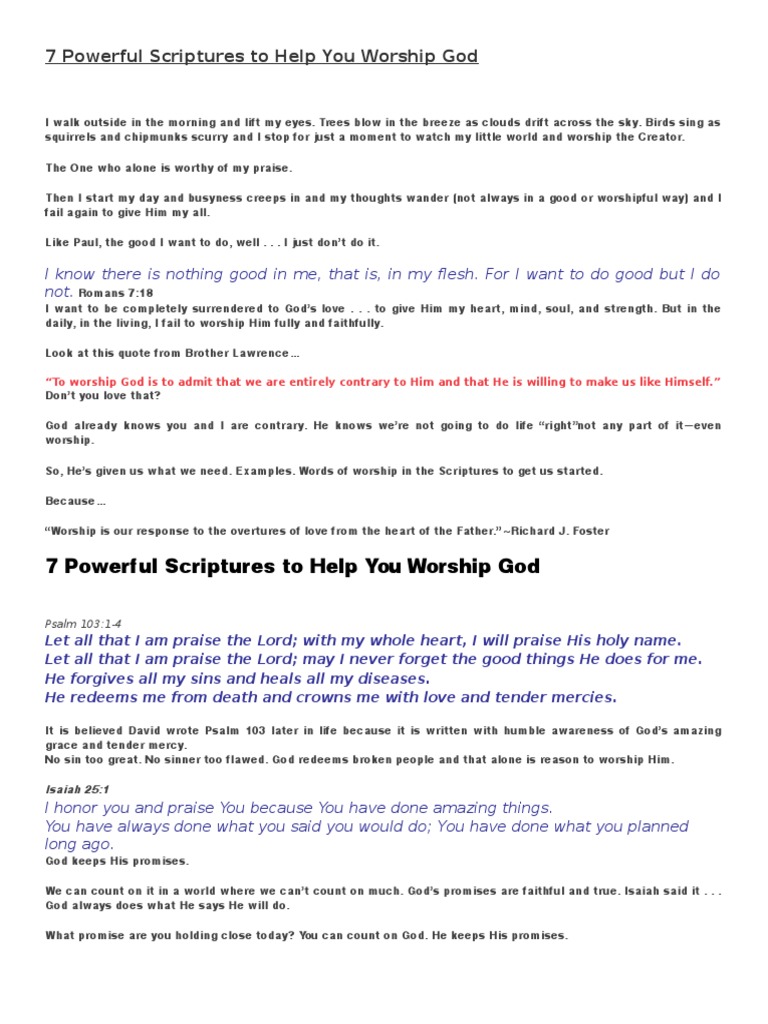 7 Powerful Scriptures To Help You Worship God | PDF | God In ...