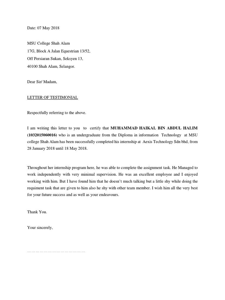 Surat Testimonial | PDF