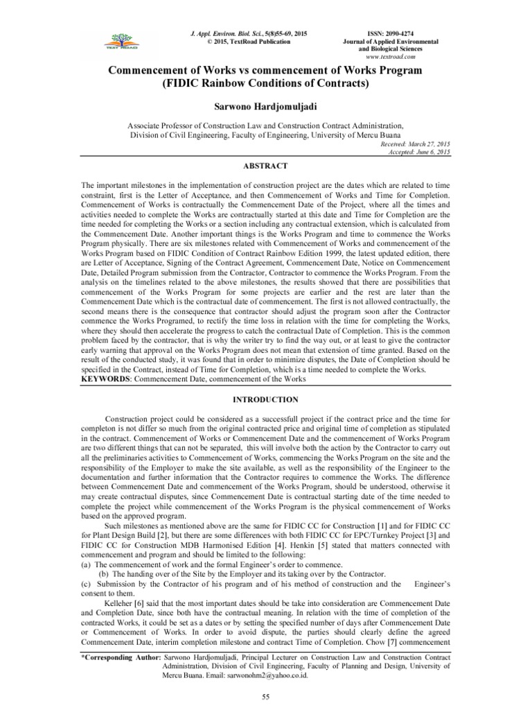 Commencement of Works Vs Commencement of Works Program (FIDIC Rainbow ...