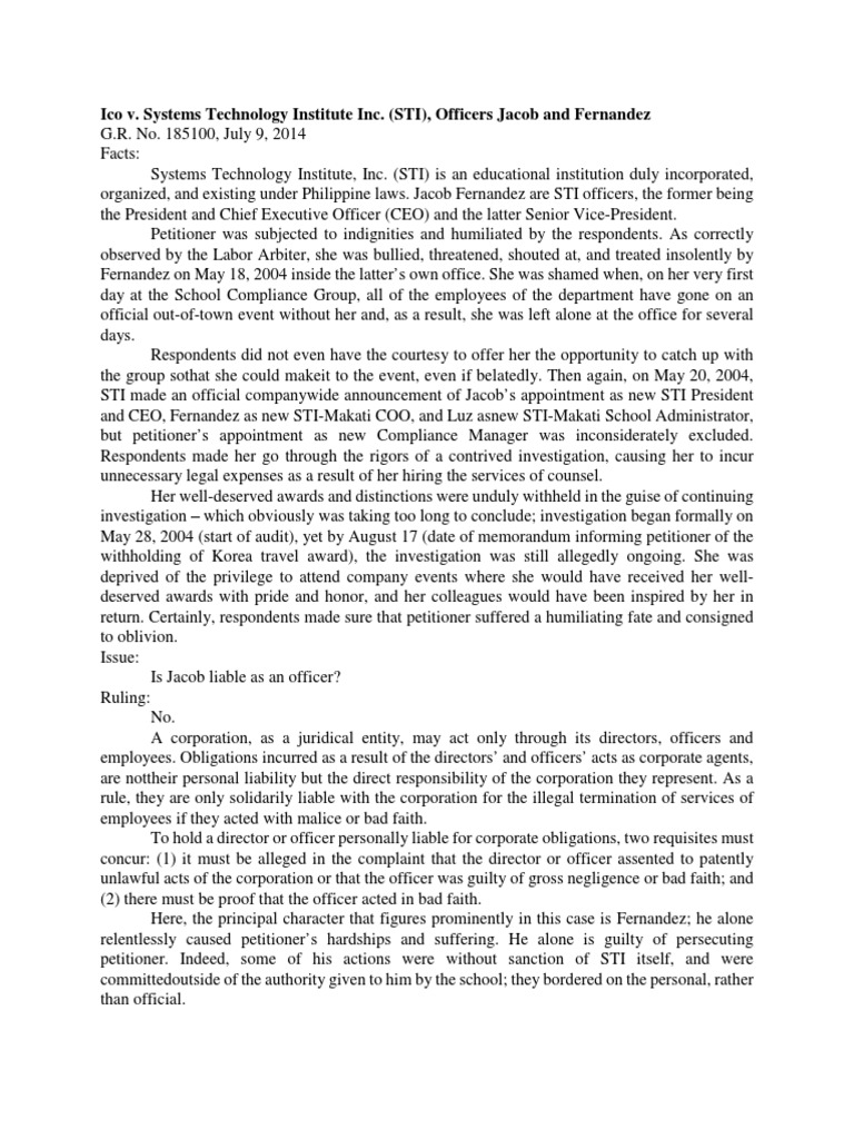 Ico v. Systems Technology Institute Inc. (STI), Officers Jacob and ...