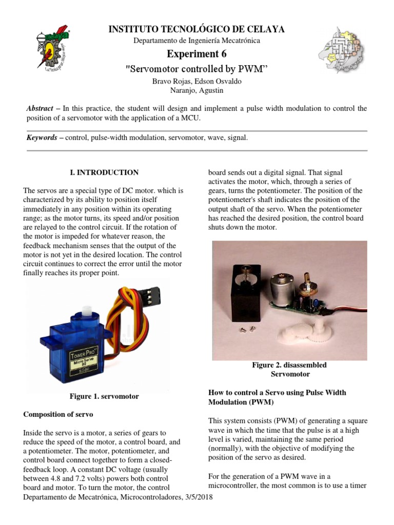 "Servomotor Controlled by PWM": Experiment 6 | PDF | Servomechanism ...