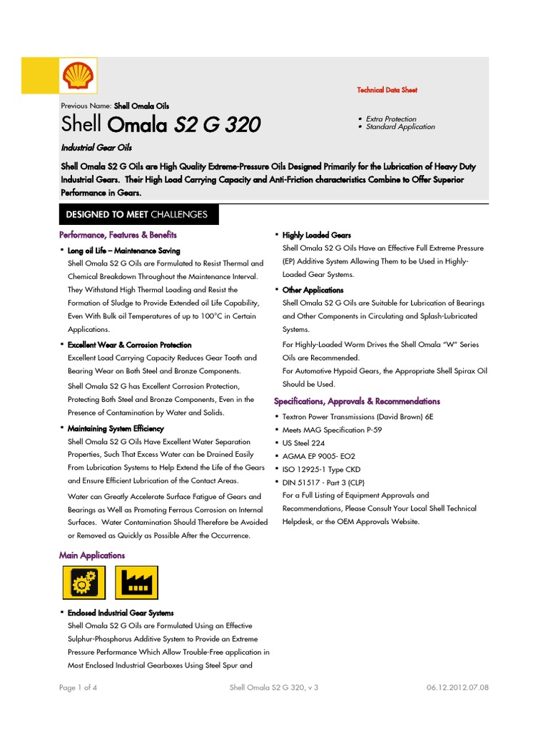 Shell Omala 320 data sheet | Gear | Materials
