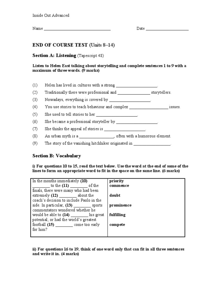 End of Course Test - Units 8-14 | PDF
