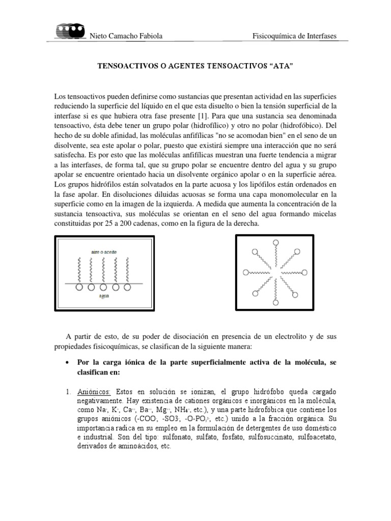 Tensoactivos o Agentes Tensoactivos | PDF | Surfactante | Detergente