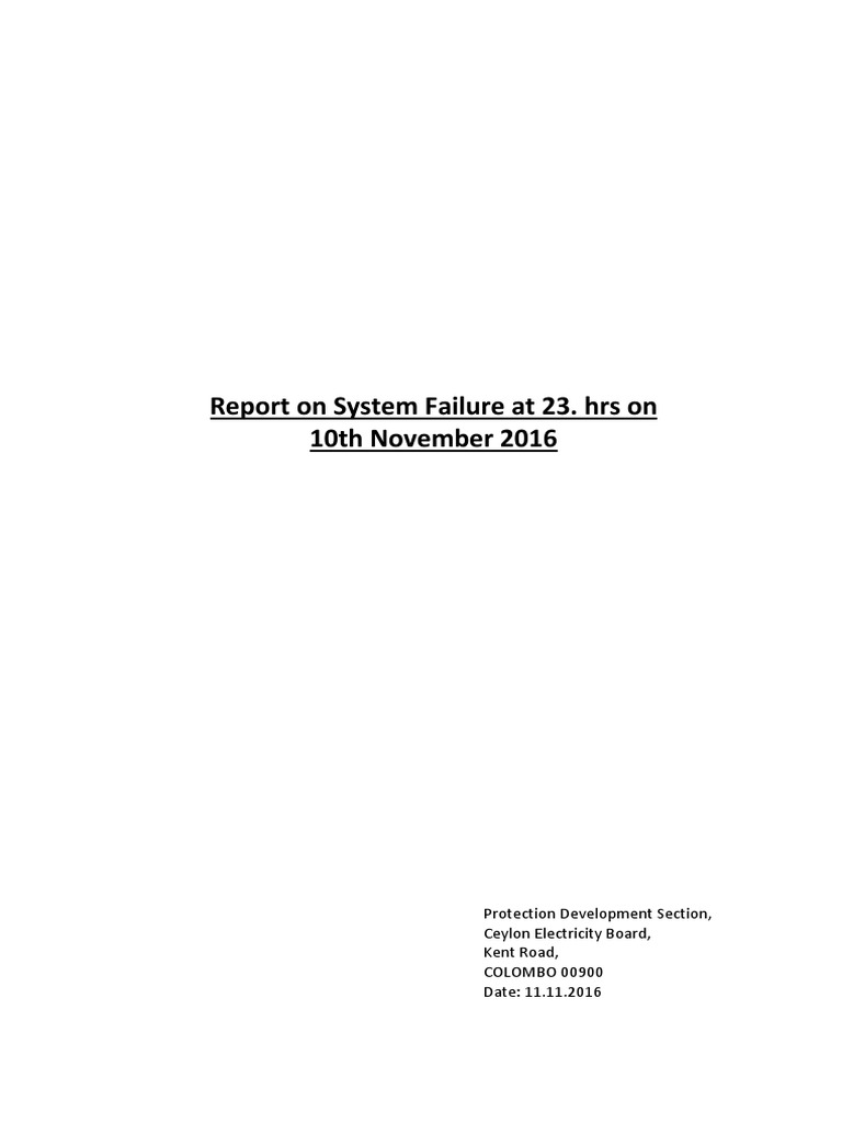 System Failure Report: 10 Nov 2016 | PDF | Ac Power | Relay
