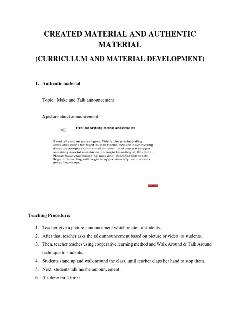 Created Material and Authentic Material | PDF | Students | Teachers