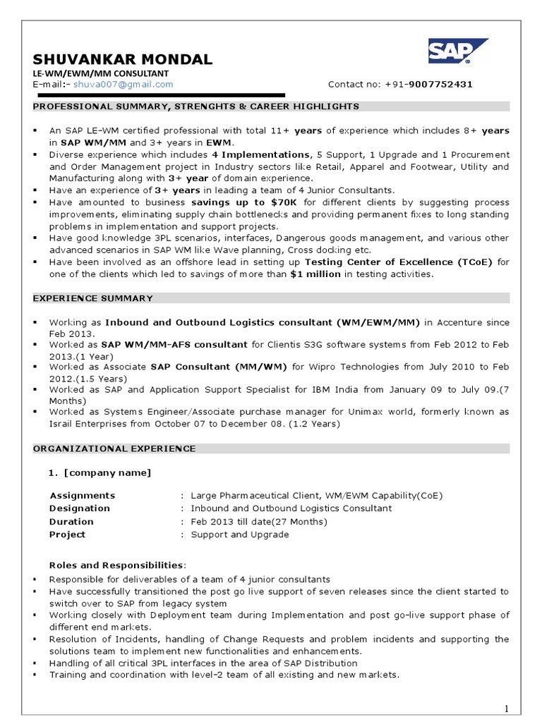 Shuvankar Mondal: Le-Wm/Ewm/Mm Consultant | Sap Se | Warehouse