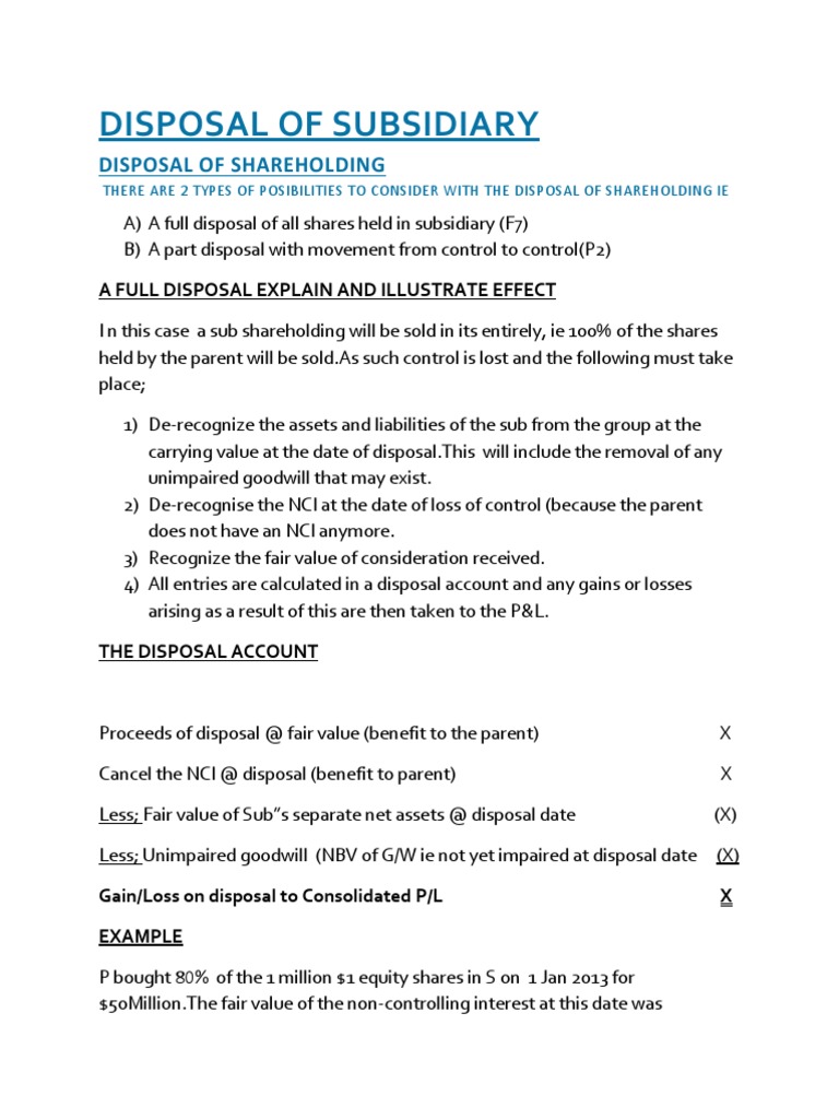 Disposal of Subsidiary | PDF | Goodwill (Accounting) | Book Value