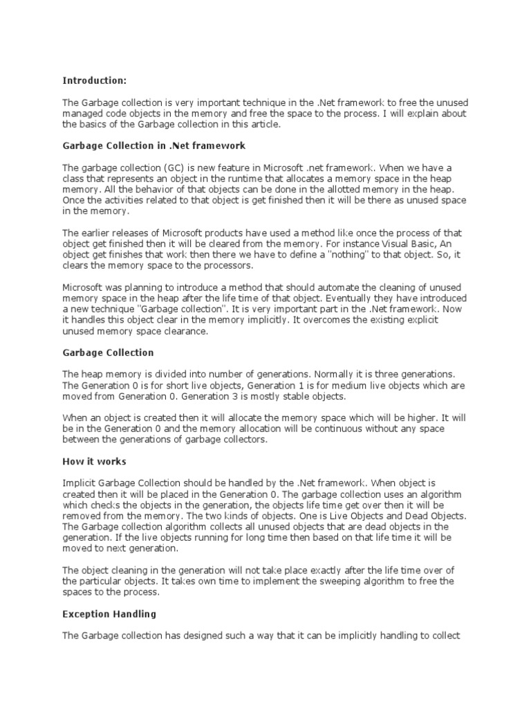 Garbage Collection Introduction | PDF | Operating System Technology ...