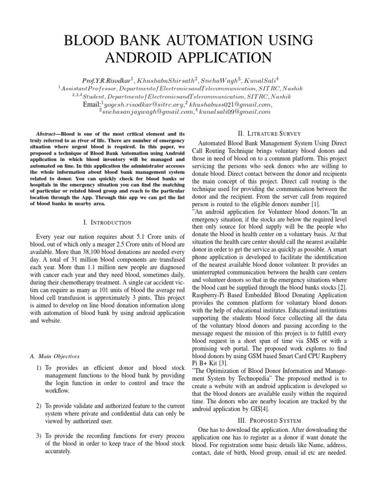 Blood Bank Automation Using Android Application: Prof.Y.R.Risodkar ...