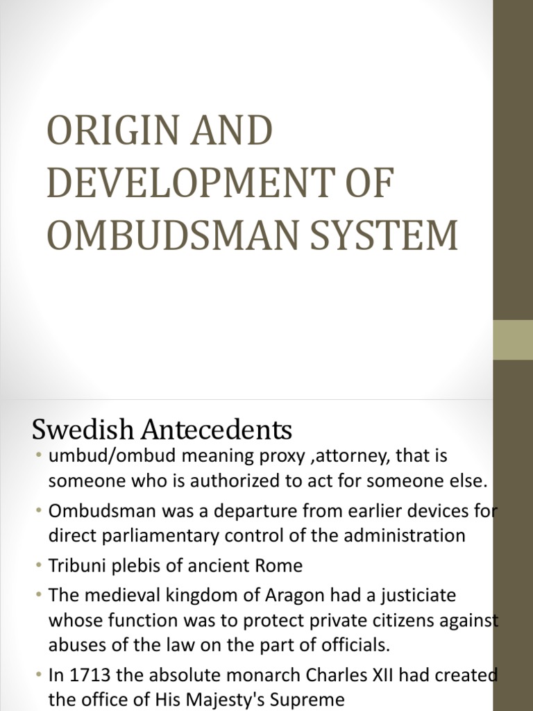Origin and Development of Ombudsman System | PDF | Legal Concepts ...