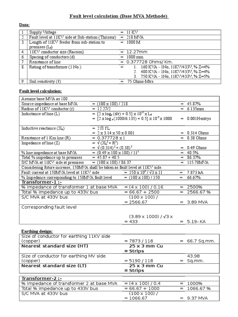 Fault level calculation using base MVA method | PDF | Transformer | Electrical Impedance