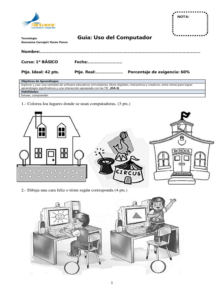 Guía Tecnología 1° Básico Computador | PDF
