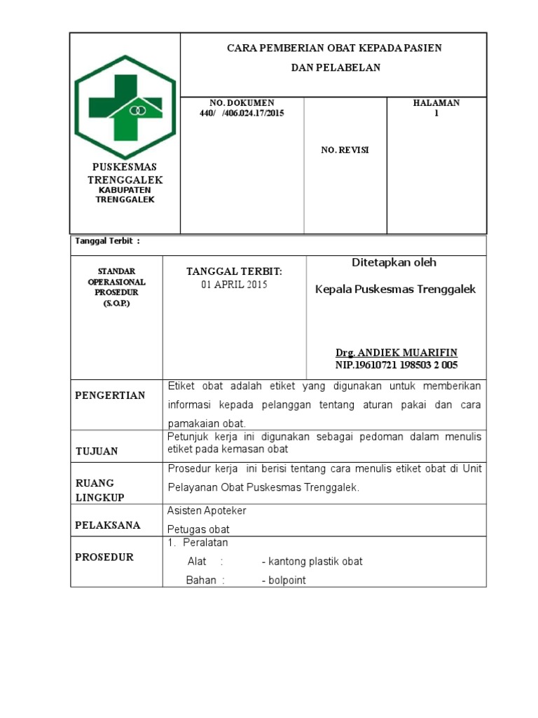 Prosedur Pelabelan Obat Puskesmas | PDF