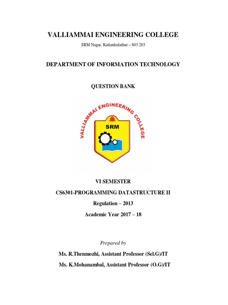 Cs6301 Programming And Data Structures Ii Pdf C Class Computer Programming 9373