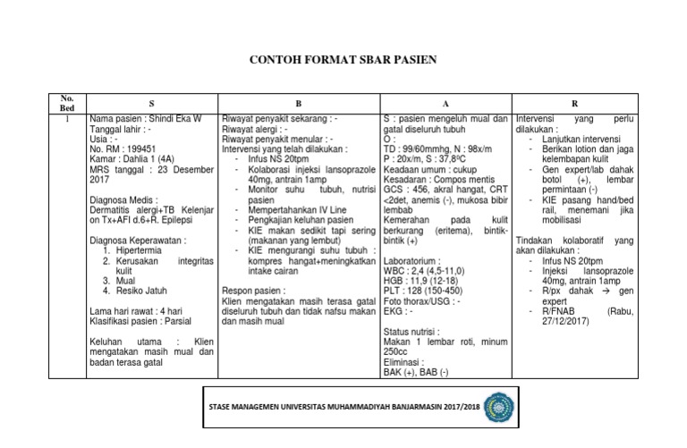Contoh Format Sbar Pasien | PDF