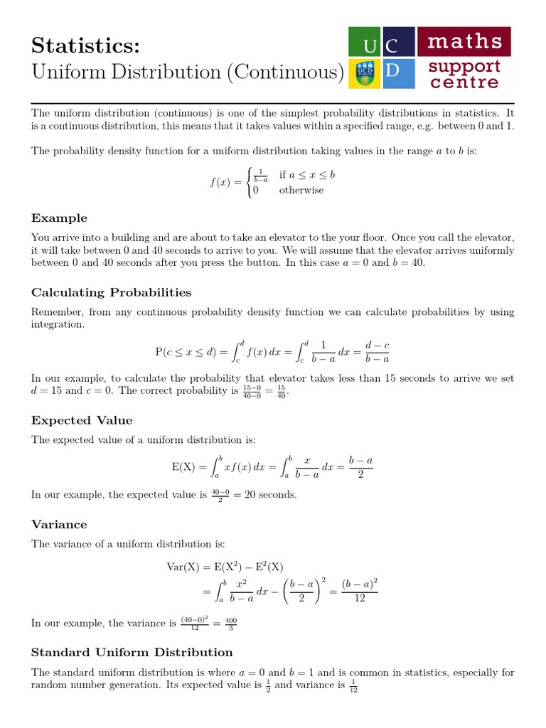 Uniform Distribution (Continuous) : Statistics | PDF | Probability ...