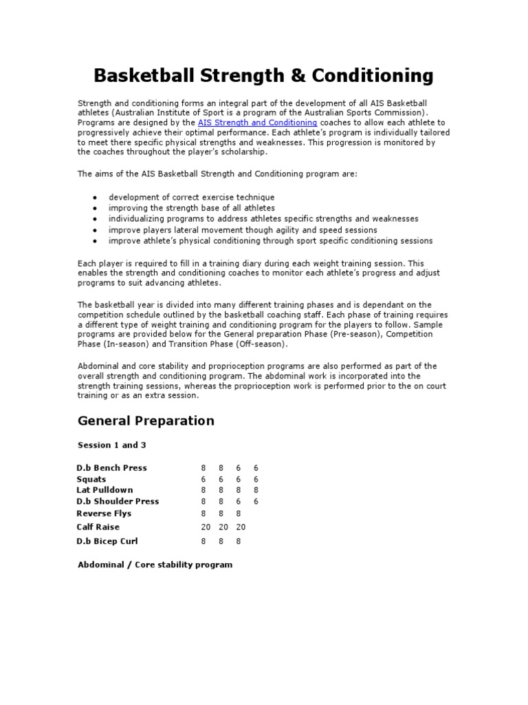 Basketball Strength & Conditioning: General Preparation | Download Free ...