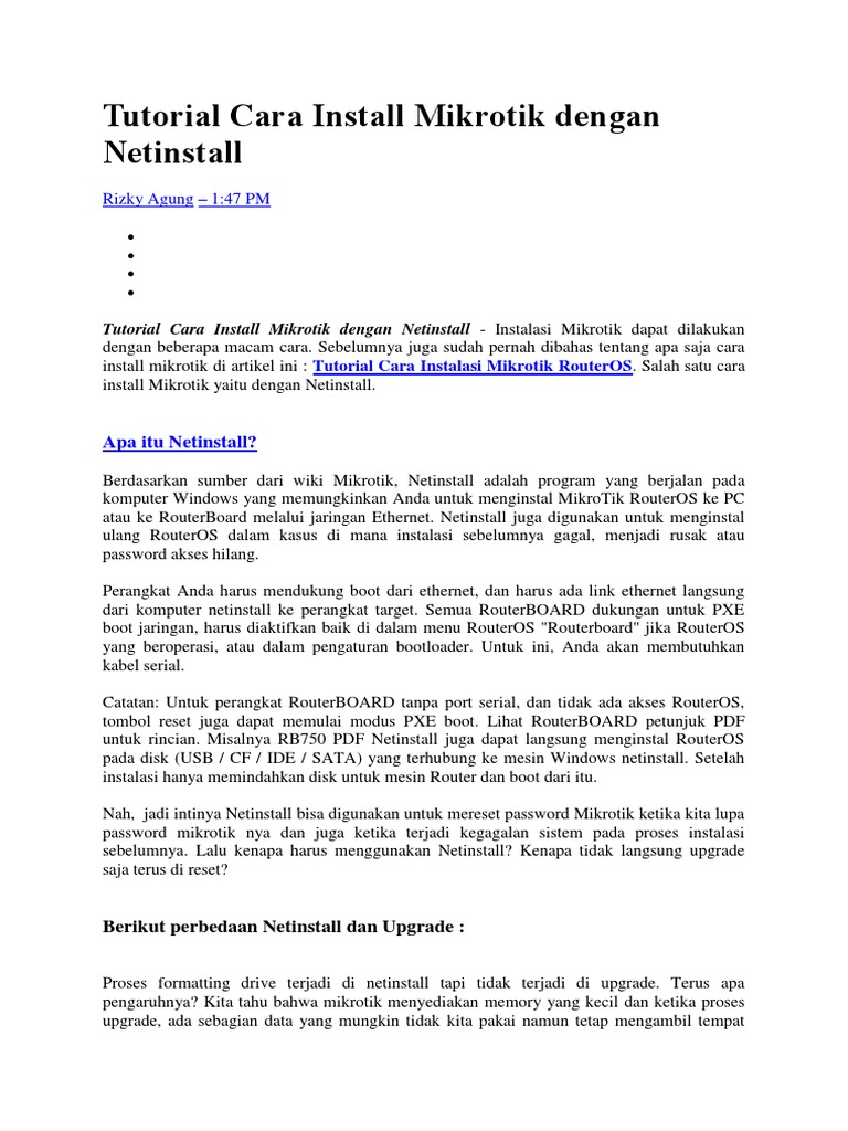 Tutorial Cara Install Mikrotik Dengan Netinstall | PDF
