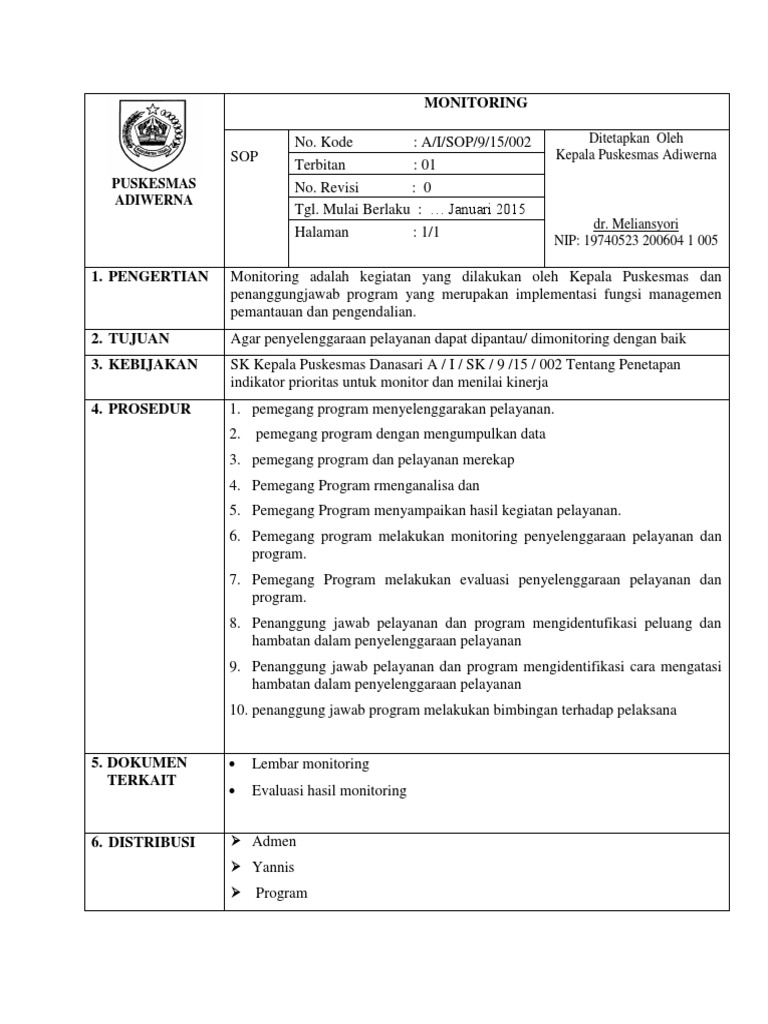 Sop 002 Monitoring | PDF