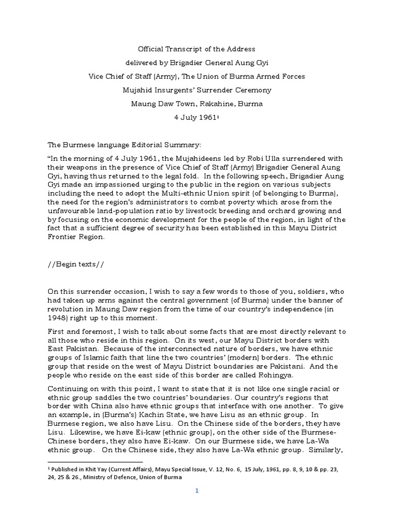 Un-Official Translation of The Official Burmese Transcript of The ...