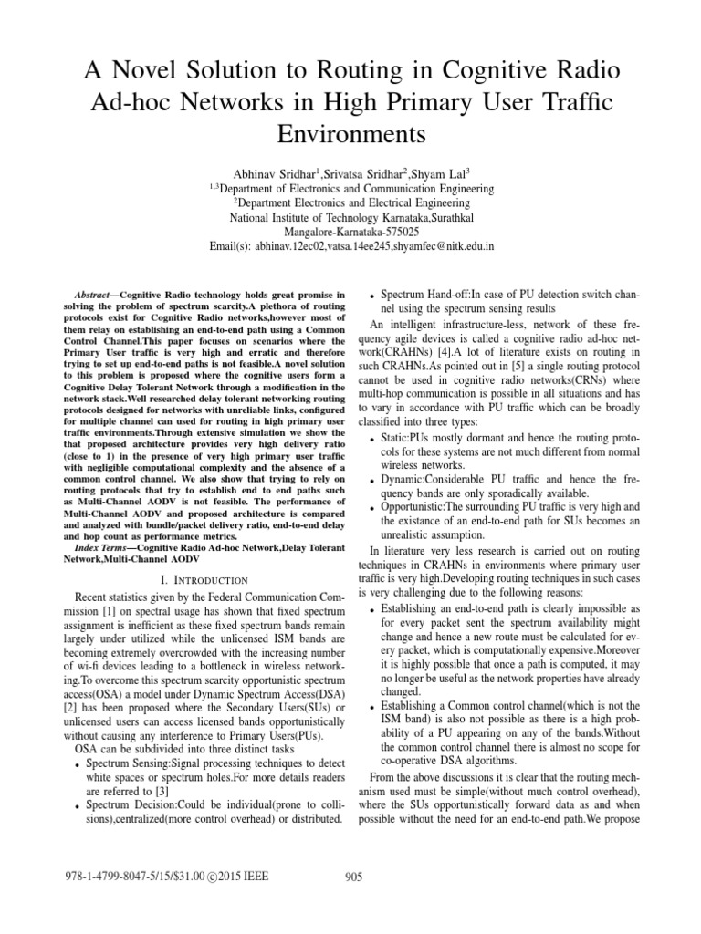 A Novel Cognitive Delay Tolerant Networking Approach for Routing in High Primary User Traffic ...