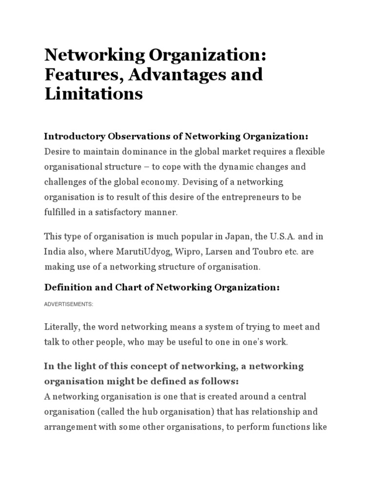 Networking Organization: Features, Advantages and Limitations | PDF ...