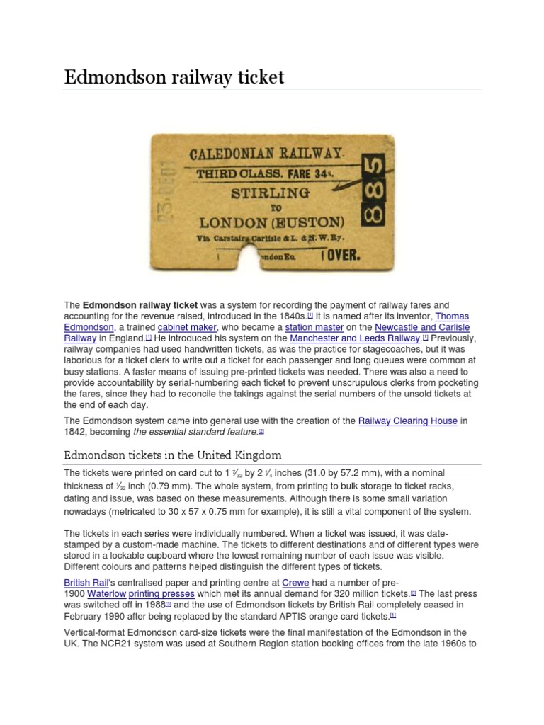 Edmondson Railway Ticket: Edmondson Tickets in The United Kingdom | PDF ...