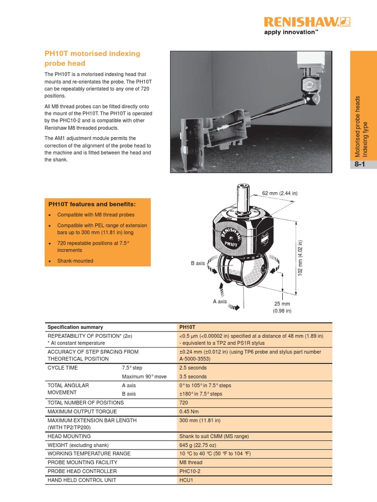 PH10T Motorised Indexing Probe Head | PDF | Equipment | Manufactured Goods