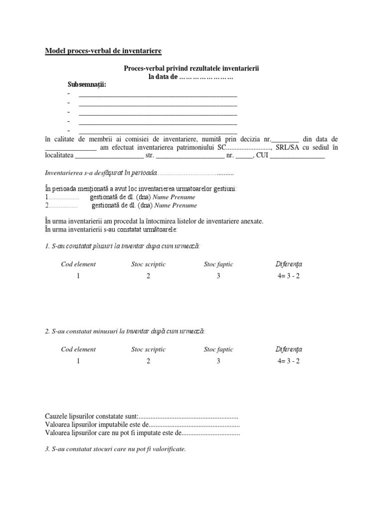 Model Proces-Verbal de Inventariere | PDF